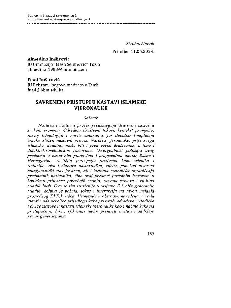 Savremeni Izazovi U Nastavi Vjeronauke | PDF