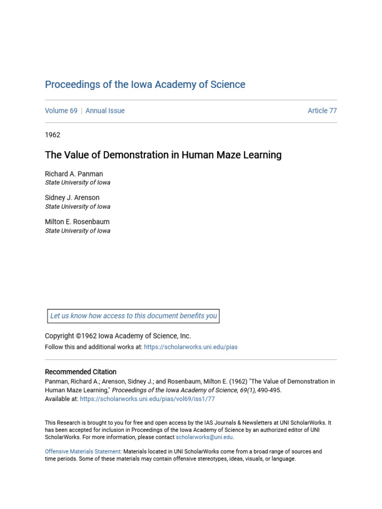 The Value of Demonstration in Human Maze Learning | PDF | Experiment ...