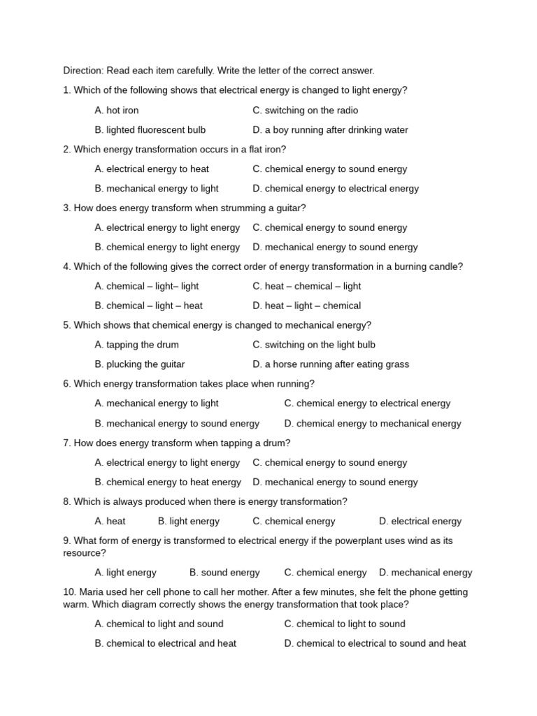 Energy Transformation (Activity Sheet) | PDF | Quantity | Metrology