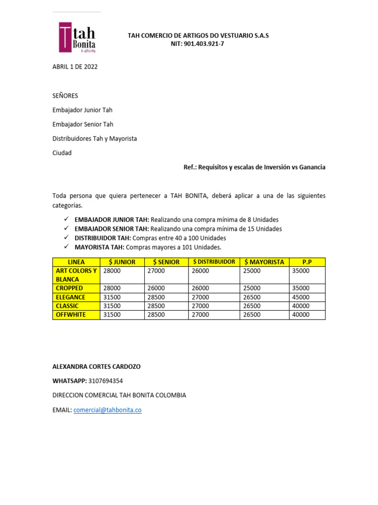 Tablas Comercial Tah | PDF