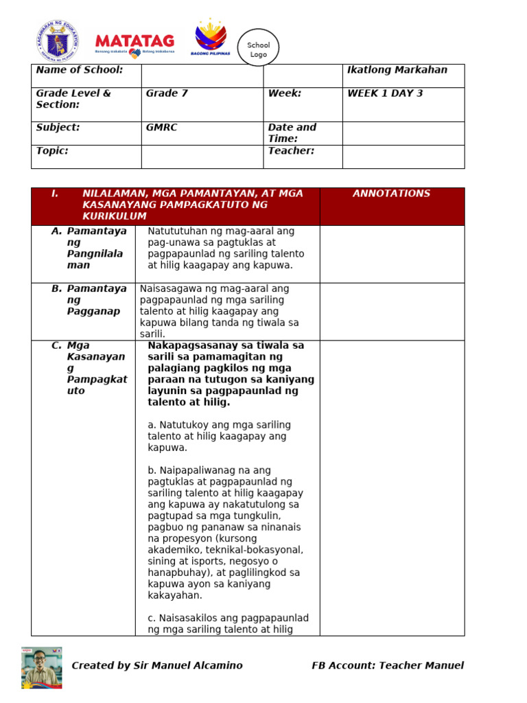 GMRC7 Q3 W1 D3 DLP | PDF