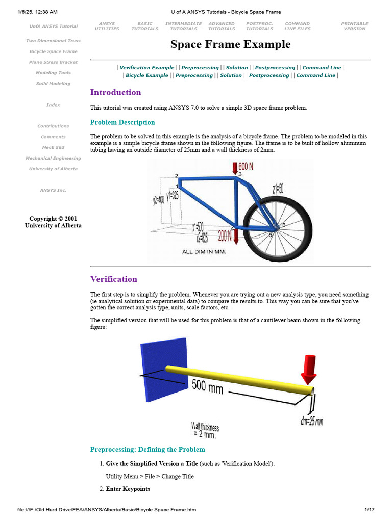 U of A ANSYS Tutorials - Bicycle Space Frame | PDF | Graphical User ...