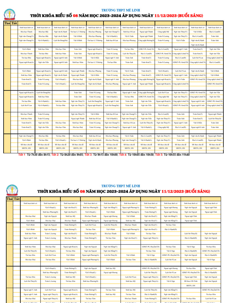 TKB SỐ 8- SÁNG | PDF