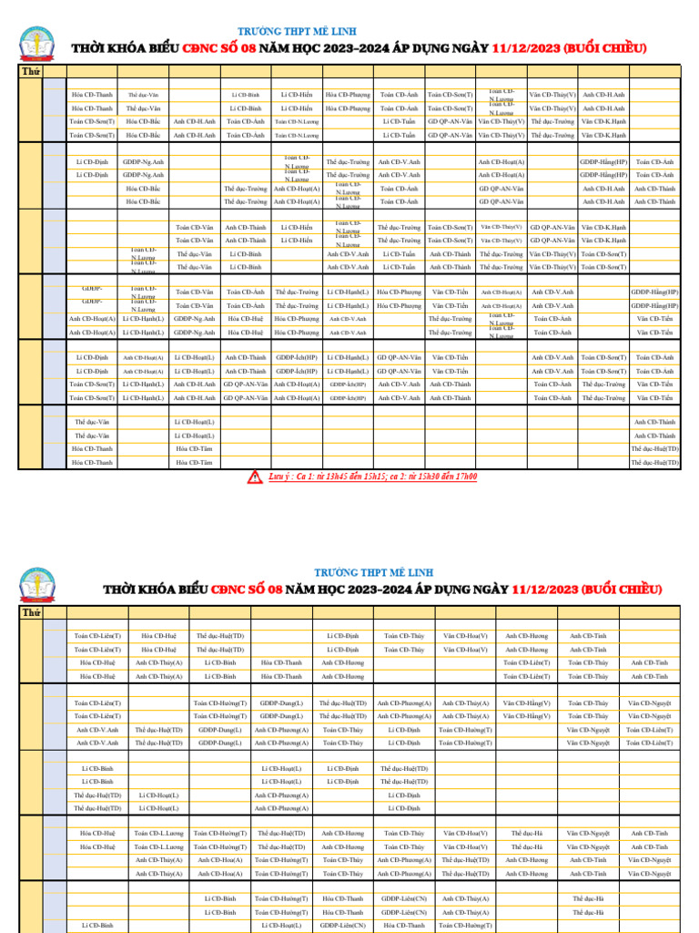 TKB SỐ 8- CHIỀU | PDF