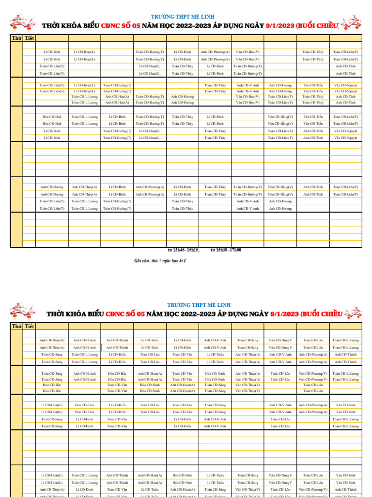 TKB SỐ 5 -CHIỀU | PDF