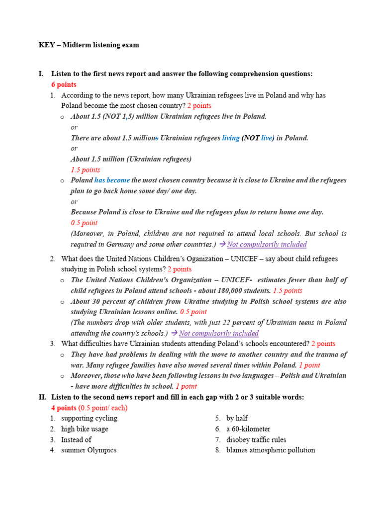 (To Students) Key - Midterm ESP 1 Listening Exam - English Majors | PDF | Cycling Infrastructure ...