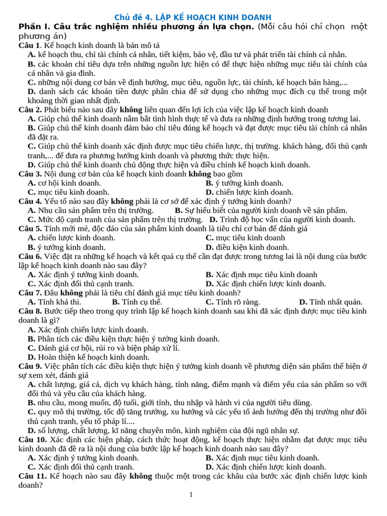CĐ4 - Lập KH Kinh Doanh | PDF