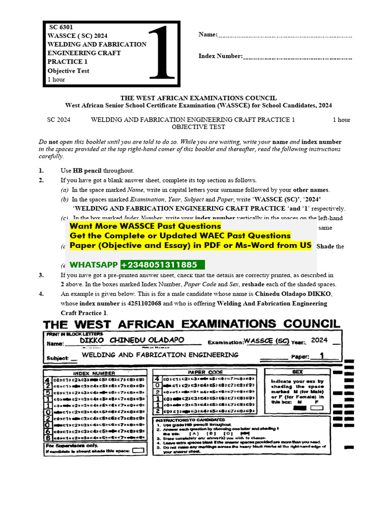WASSCE Welding Exam Guide | PDF | Screw | Welding