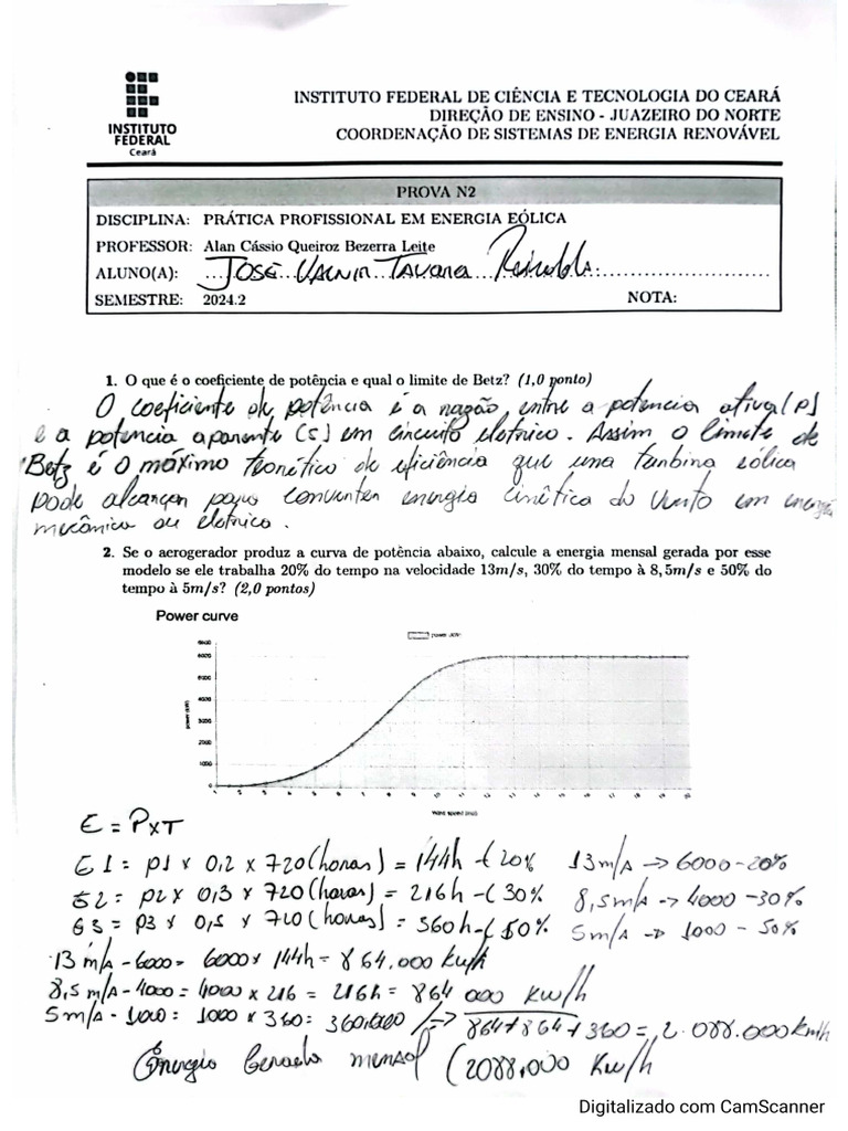 prova respondida Valnir tavares professor Allan casio | PDF