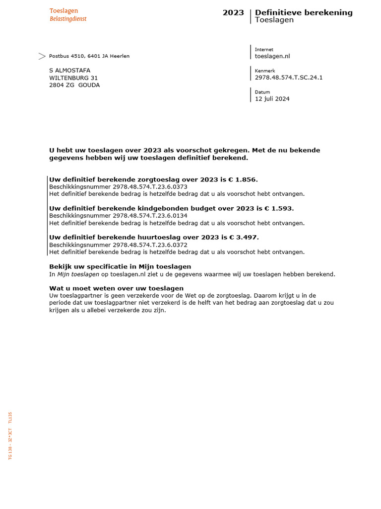 Definitieve Berekening Toeslagen 2023 | PDF