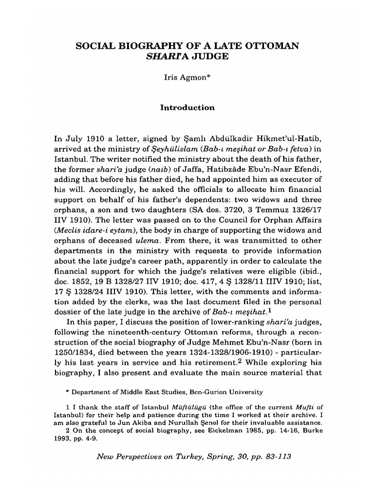 Agmon 2004 Biography of Ottoman Sharia Judge | PDF | Sharia | Ottoman ...