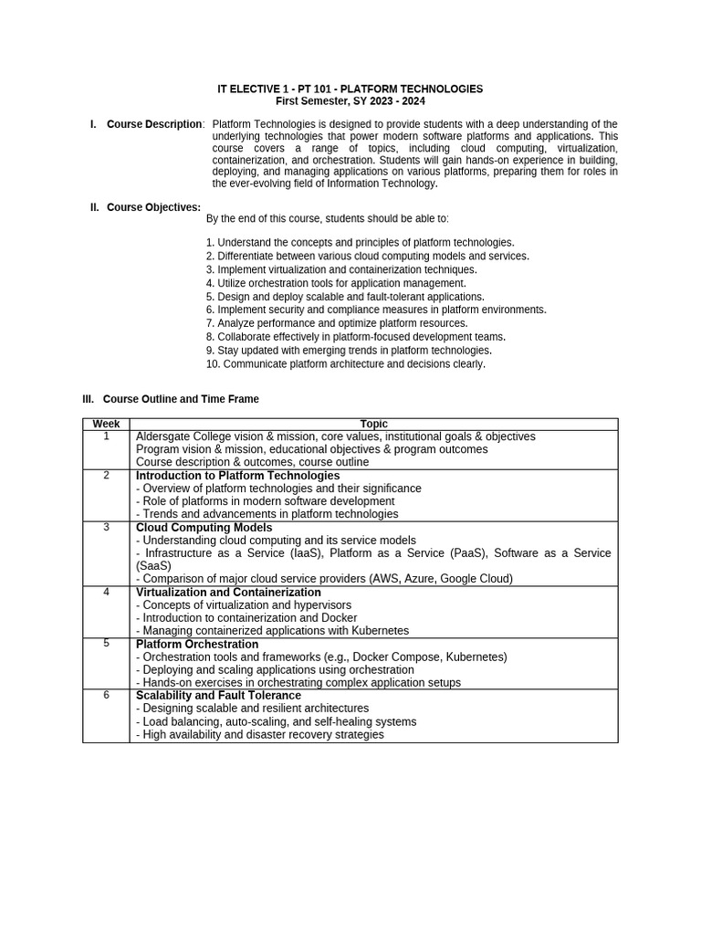 Platform Technologies Course Guide | PDF | Cloud Computing | Software As A Service