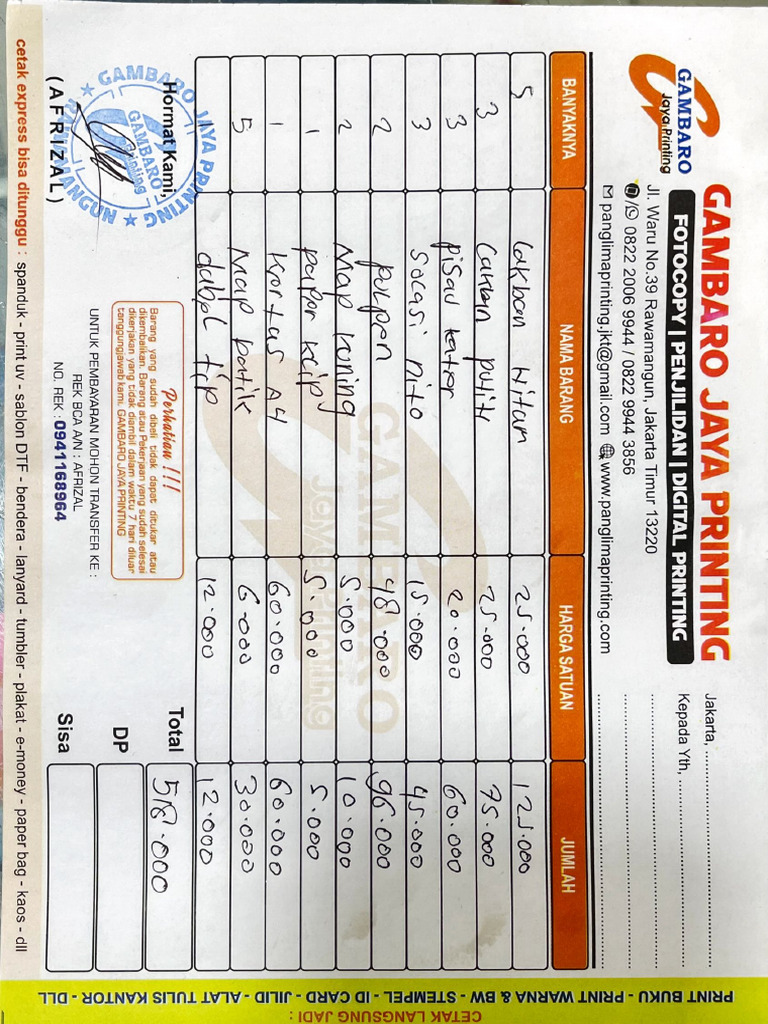 Contoh Nota ATK | PDF