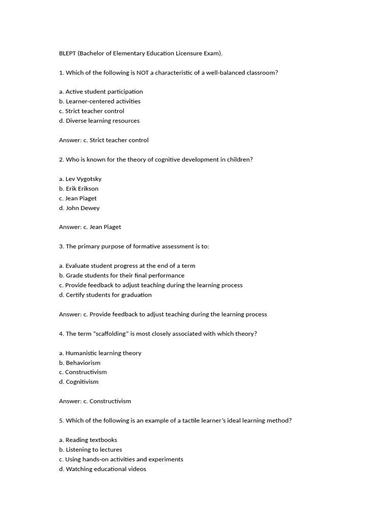 BLEPT-Bachelor | PDF | Learning | Classroom Management