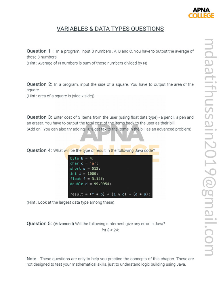 Variables Questions | PDF