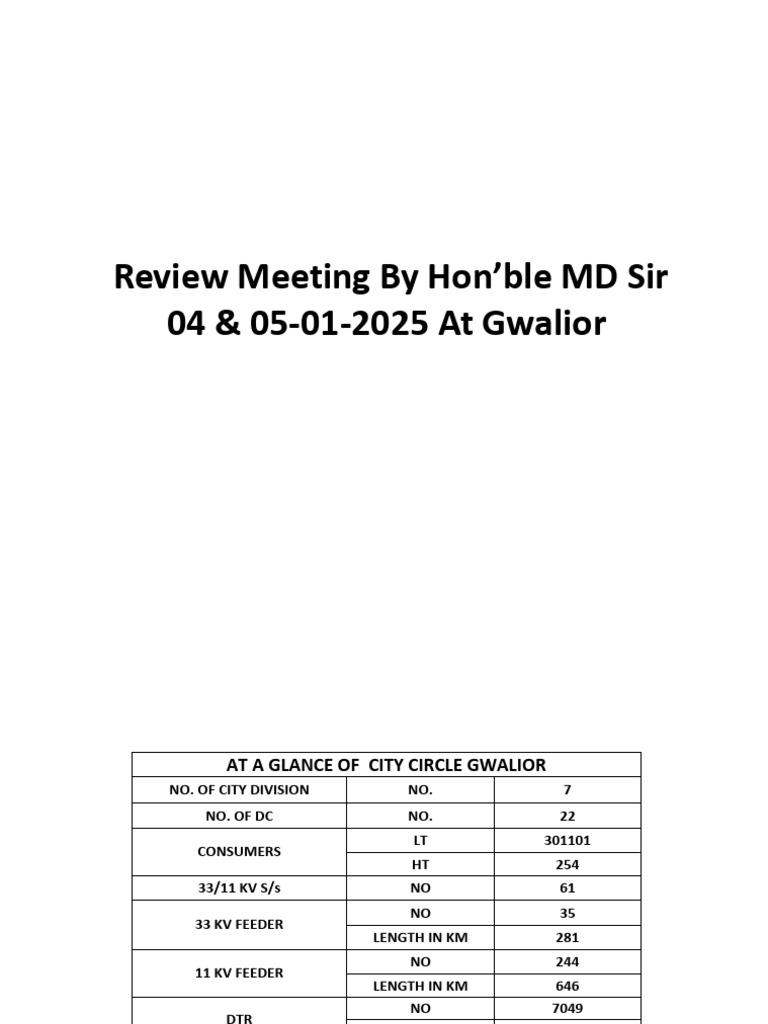MD Review Meeting Format On Dated 04 & 05.01.2025 | PDF