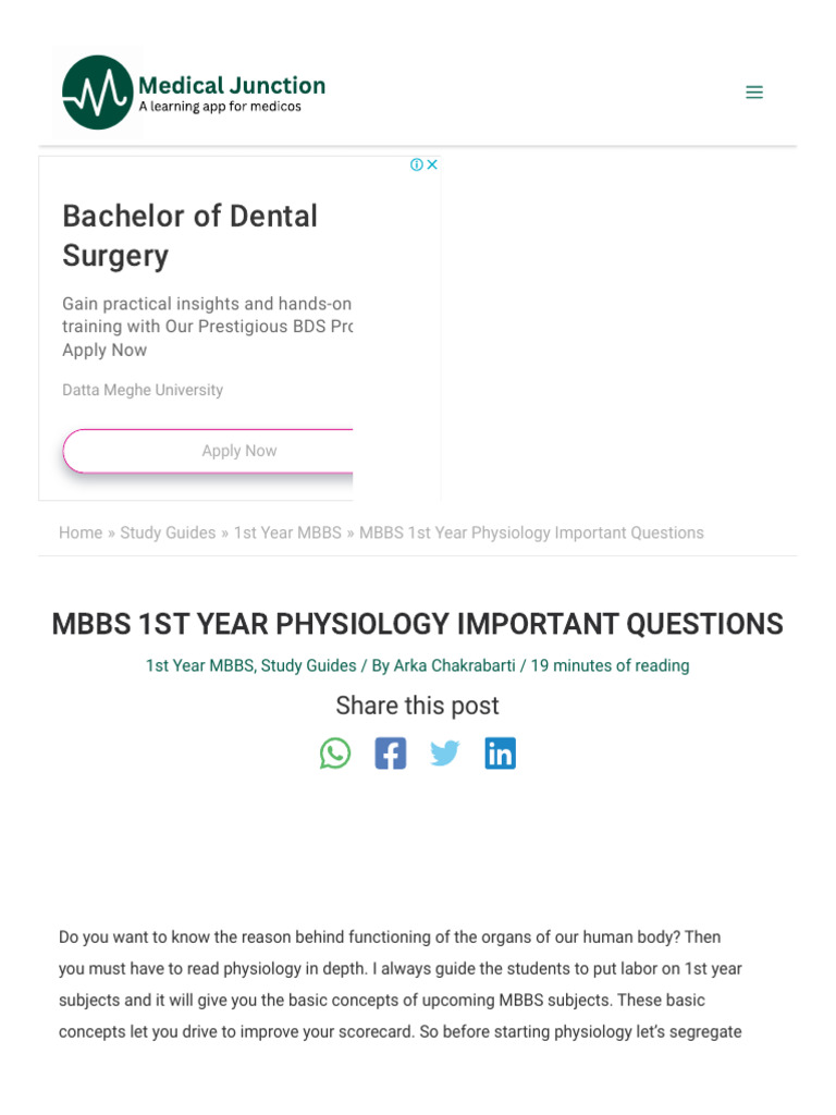MBBS 1st Year Physiology Important Questions _ Medical Junction | PDF | Menstrual Cycle | Muscle ...