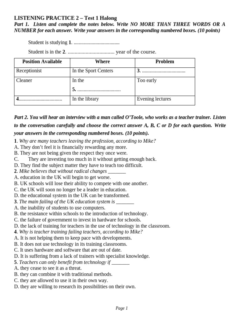 Listening Practice Test for Students | PDF