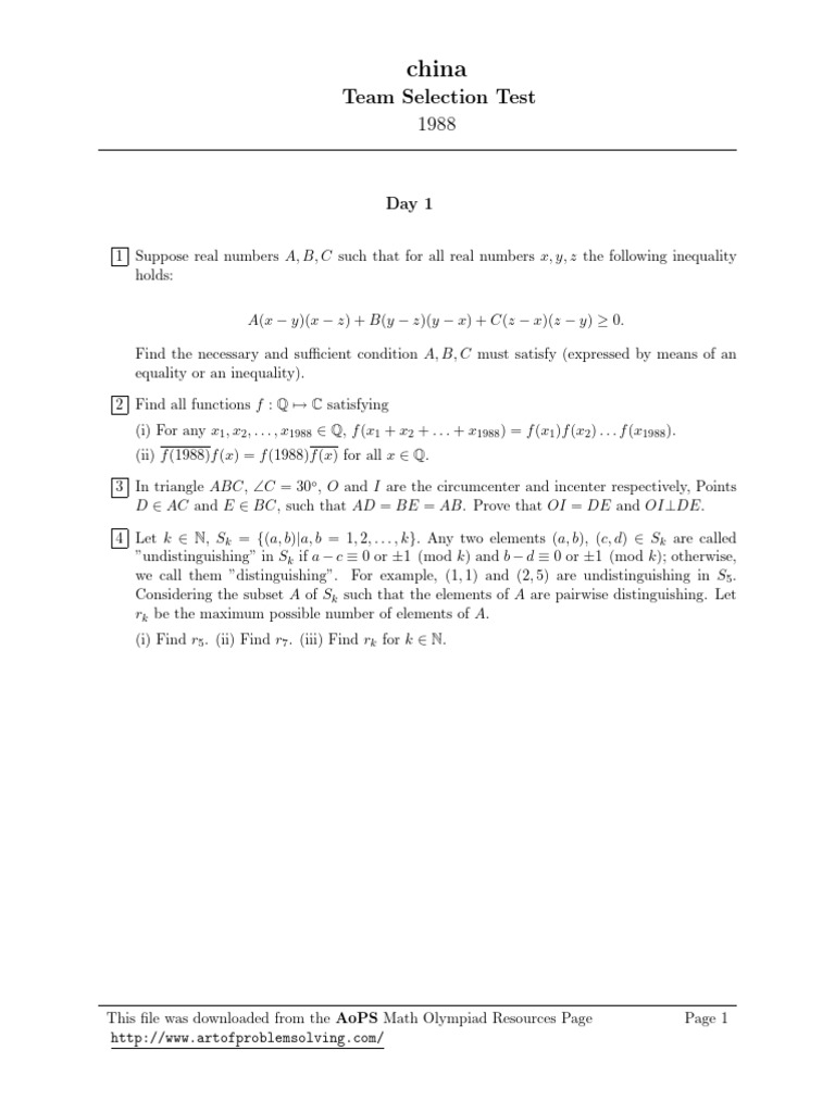 China-Team_Selection_Test-1988-47 | PDF | Mathematics | Algebra