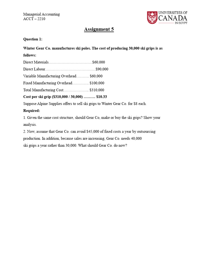 Managerial Accounting Assignment 5 | PDF