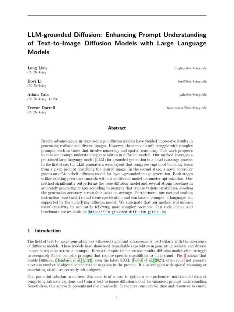 LLM-grounded Diffusion Enhancing Prompt Understanding | PDF | Cognitive ...