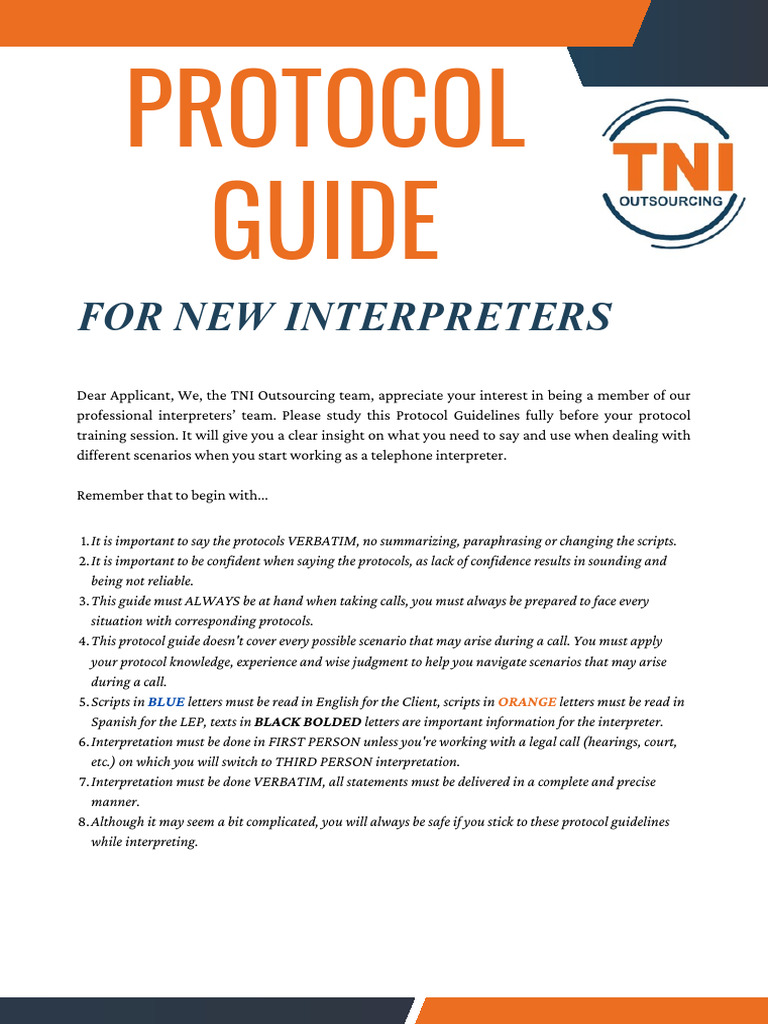 Tni Outsourcing New Protocol Guide | PDF | Language Interpretation ...