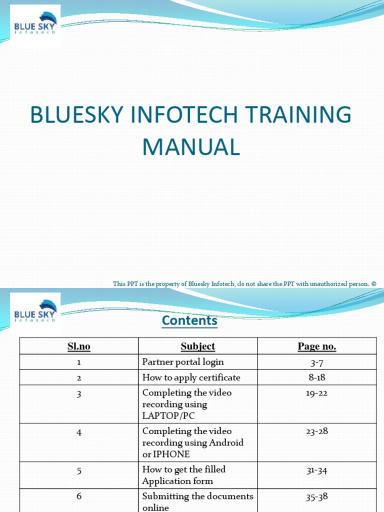BLUE SKY TRAINING MANUAL product key | PDF | Public Key Certificate | Microsoft Power Point