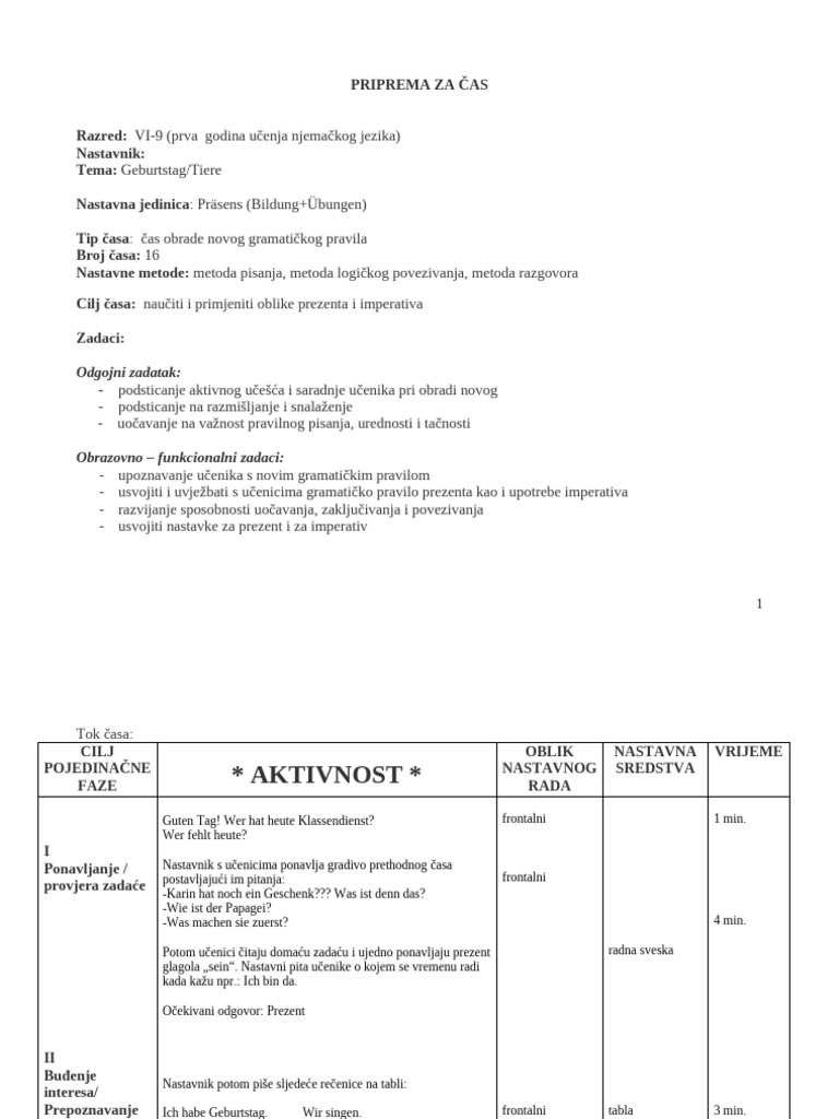 PRIPREMA ZA ČAS 16 Praesens (Bildung+Uebungen) | PDF
