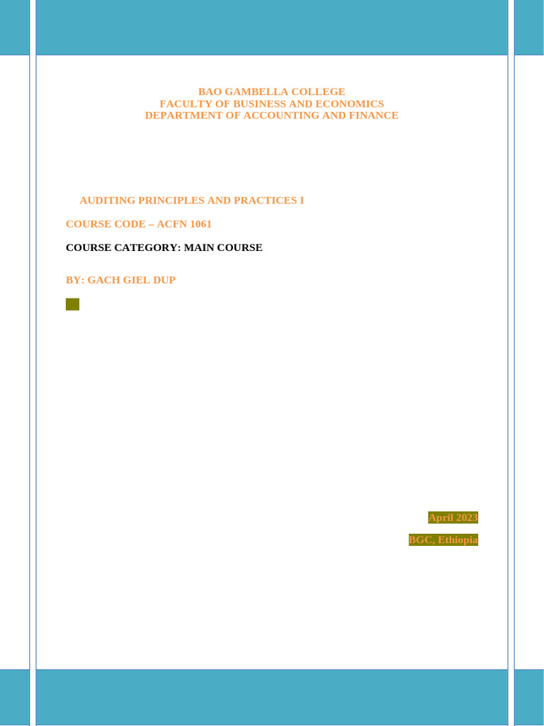 Auditing Principles and Practices I Guide | PDF | Audit | Internal Control