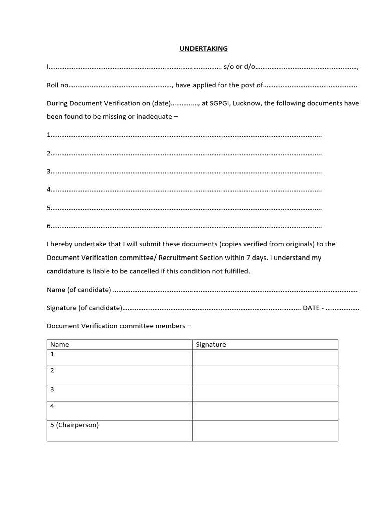 Undertaking for missing documents | PDF