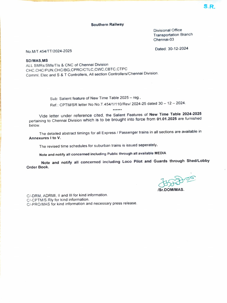 Southern Railway Time Table 2025 Update | PDF | Rail Transport ...