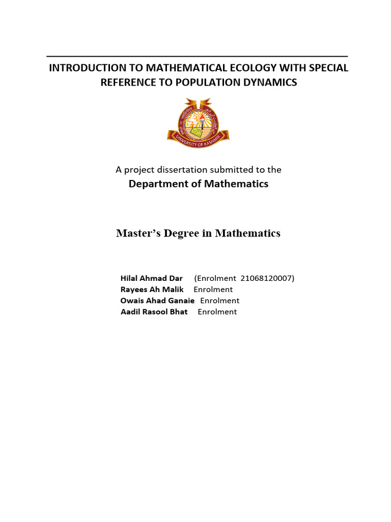 Mathematical Ecology GENERAL 1_123610 | PDF | Mathematical Model ...