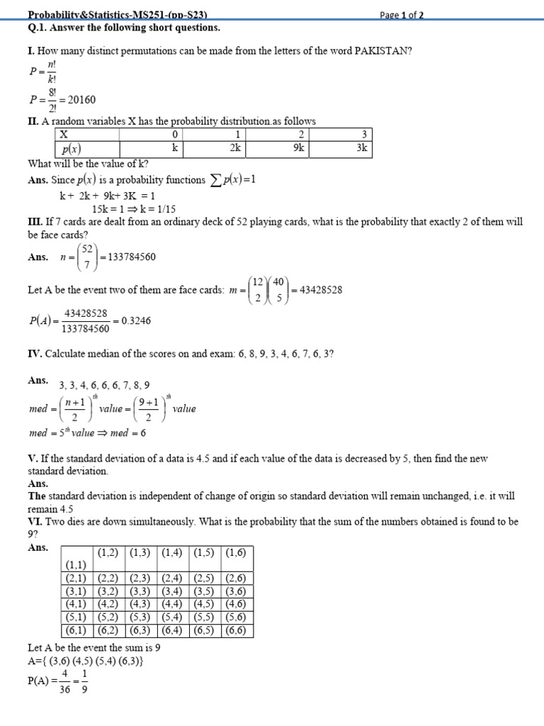 BSIT PU PP (Solved) MS251 S23 | PDF | Standard Deviation | Statistical Theory