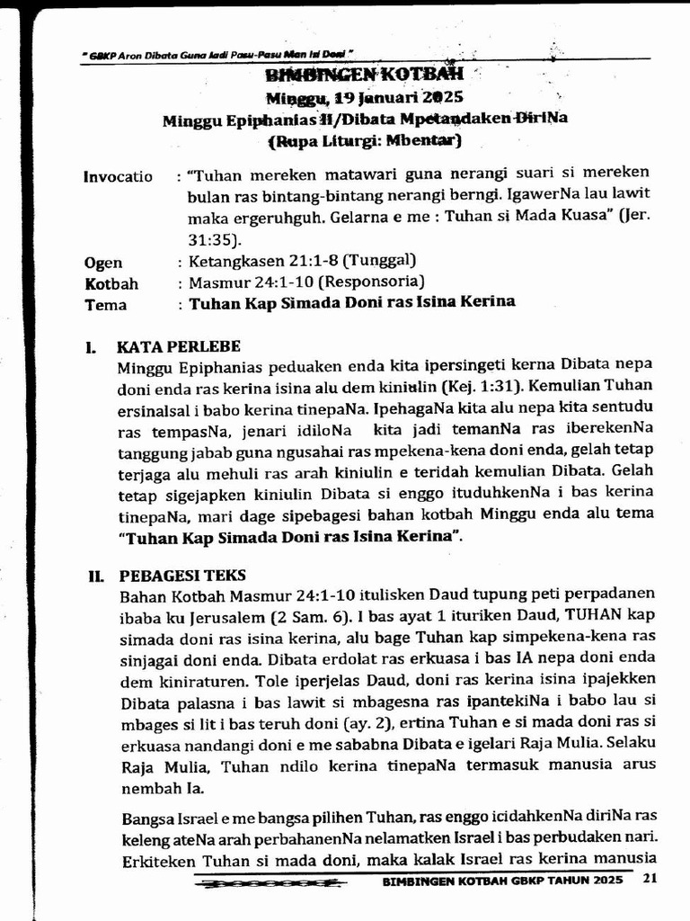 Bimbingen Kotbah Minggu Epiphanias II - 19012025 | PDF