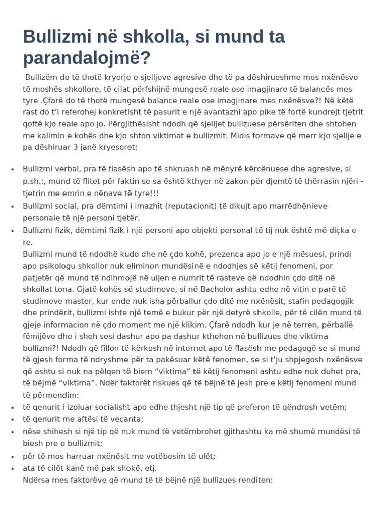 Bullizmi Në Shkolla | PDF
