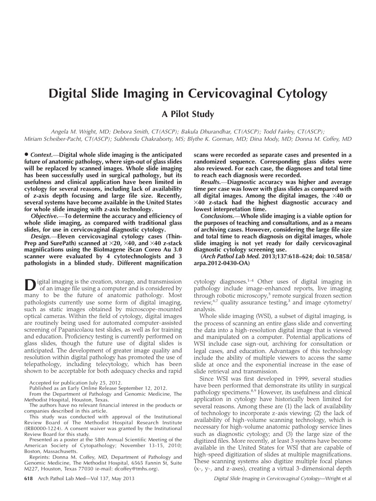 Digital Slide imaging in cervicovaginal cytology | PDF | Cytopathology ...