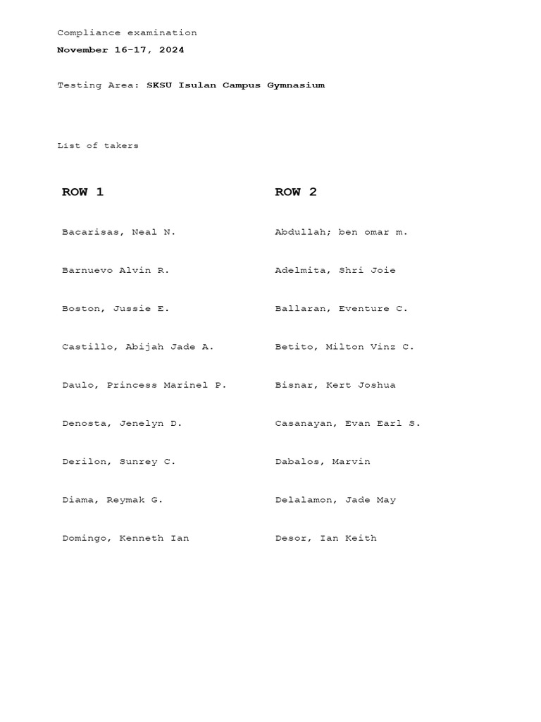 Row Assignment and General Instructions | PDF