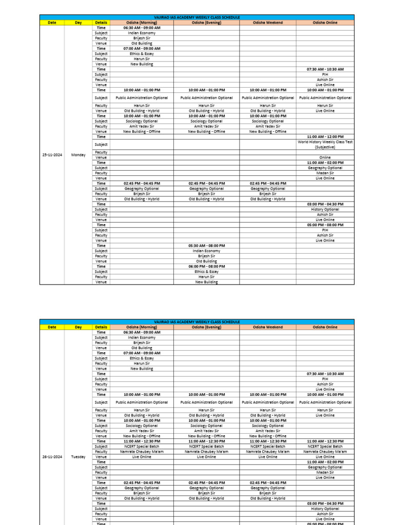 Odisha IAS Class Schedule 25th November 2024 01st December 2024-1 | PDF