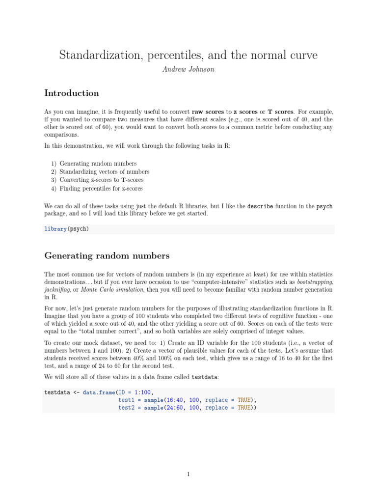 Standardization, Percentiles & The Normal Curve | PDF | Standard Score ...