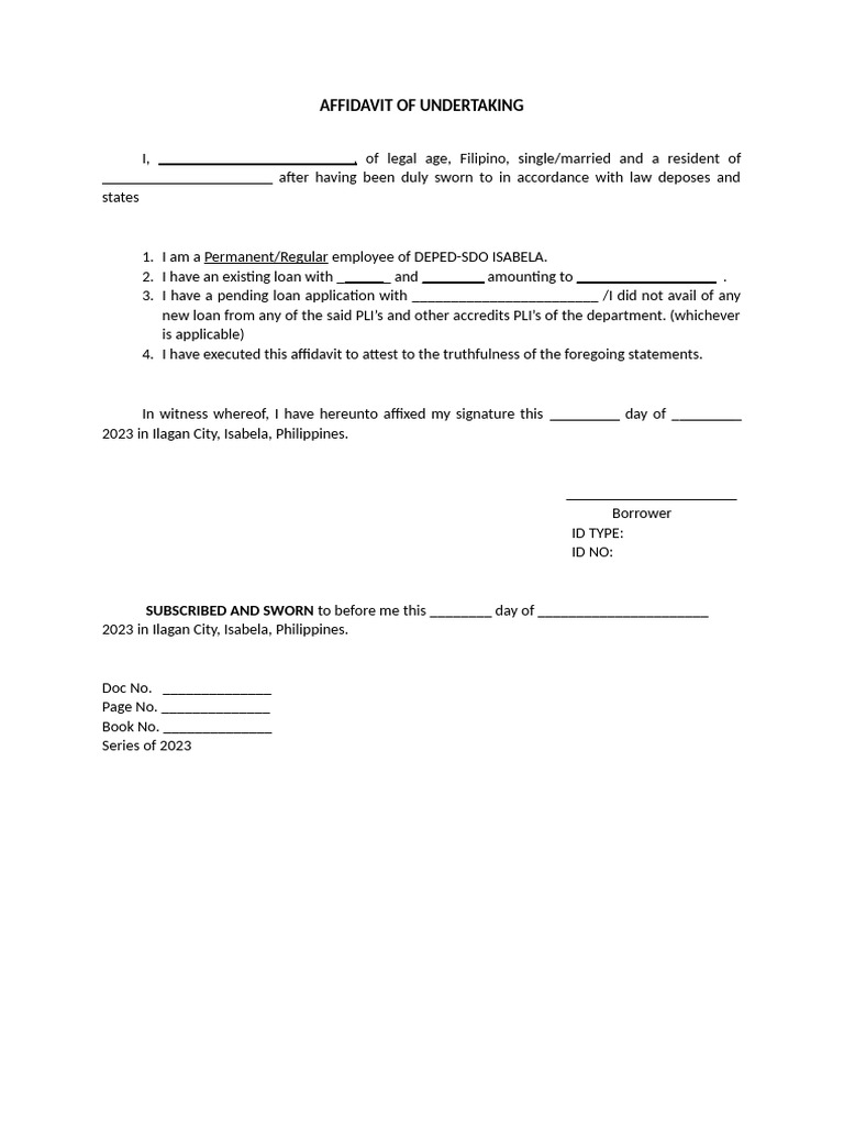 Affidavit of Undertaking for Loans | PDF