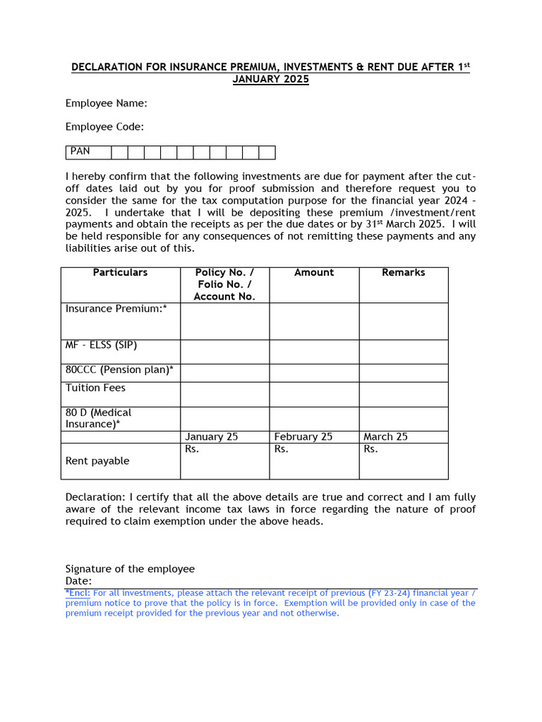 Insurance Premium Declaration 2025 | PDF