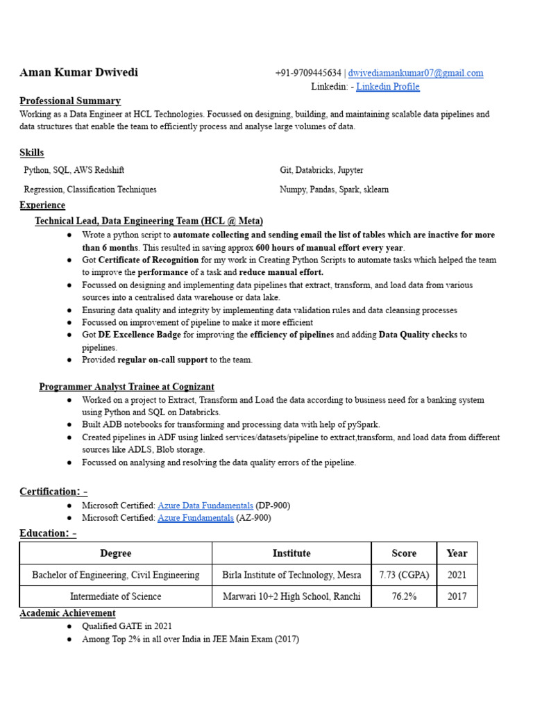 Aman Resume | PDF | Computing | Data Management