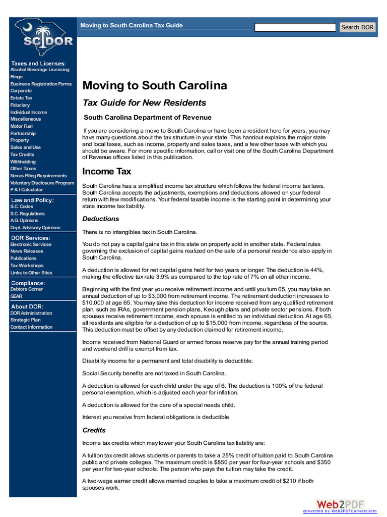 SC Moving To South Carolina Tax Guide For New Residents by South ...