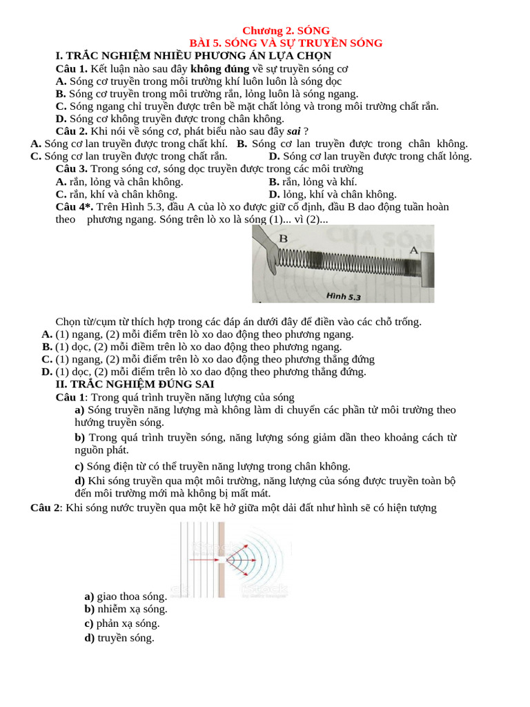 ĐỀCuong ONTHI HK 1. SÓNG hs | PDF