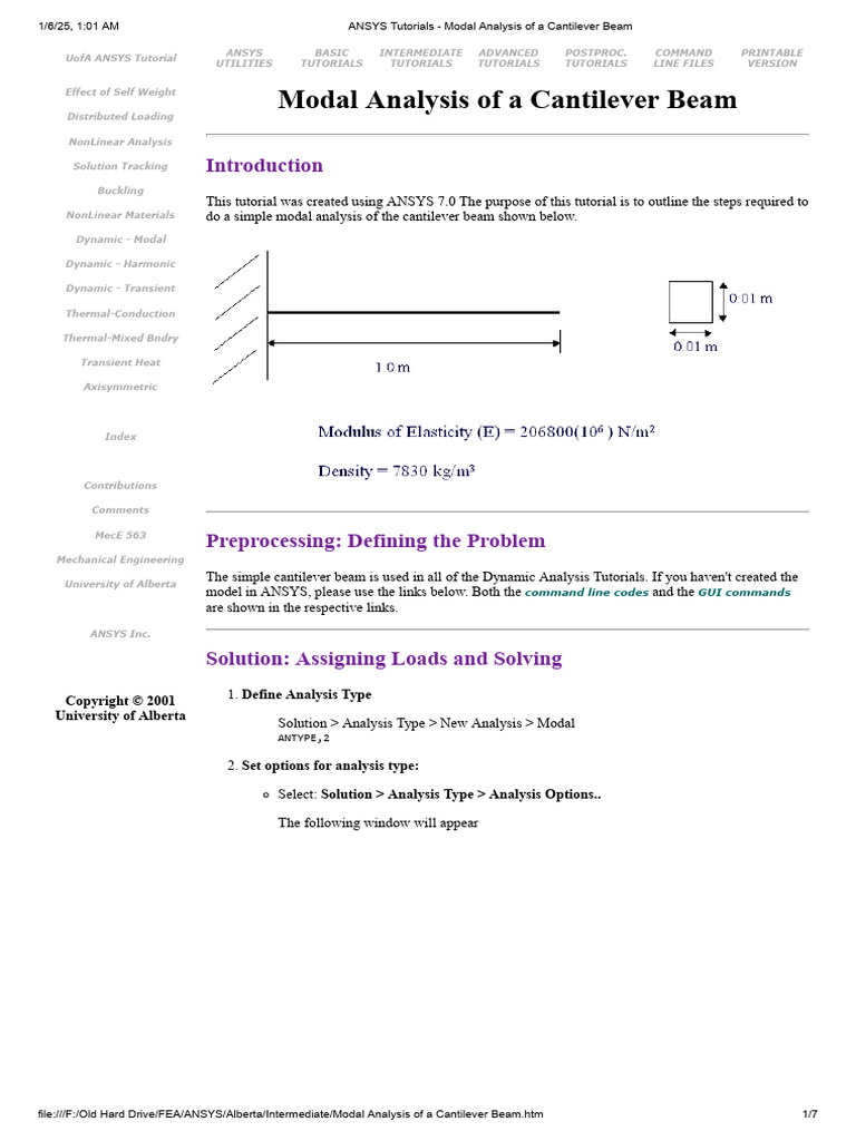Ansys Tutorials Modal Analysis Of A Cantilever Beam Pdf Finite Element Method Computing