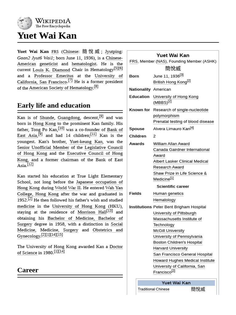 Yuet_Wai_Kan | PDF | Genetics