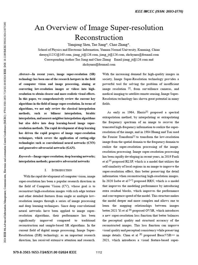 An Overview Of Image Super Resolution Reconstruction Pdf Deep Learning Image Resolution