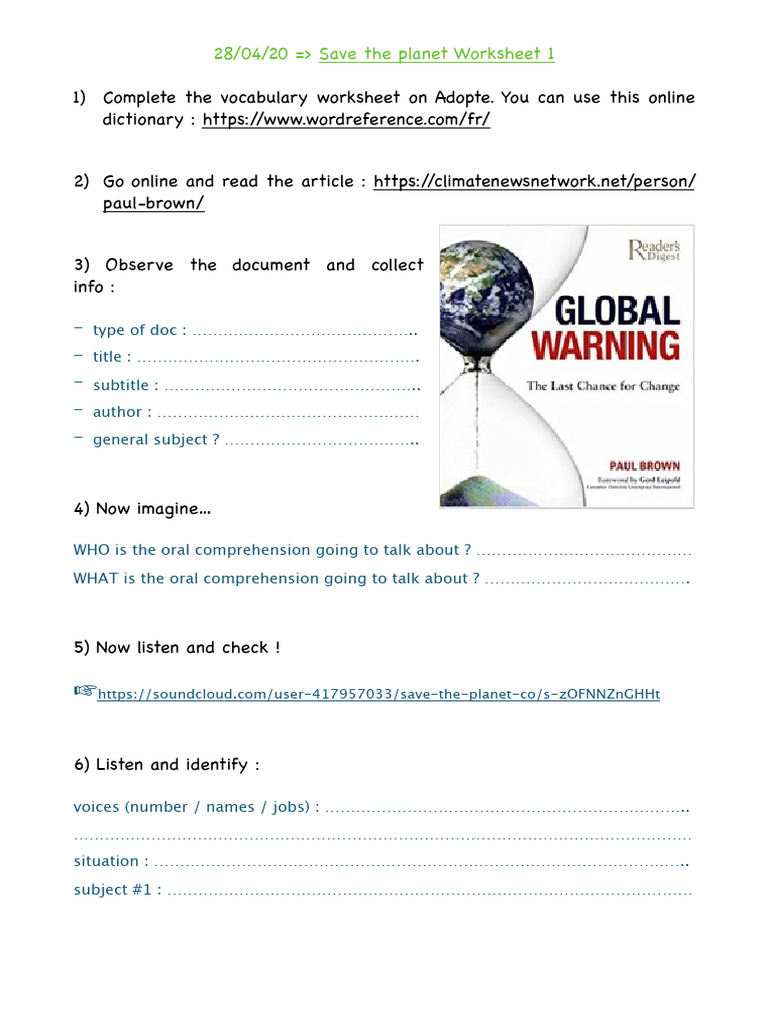 Save The Planet Worksheet 1 | PDF