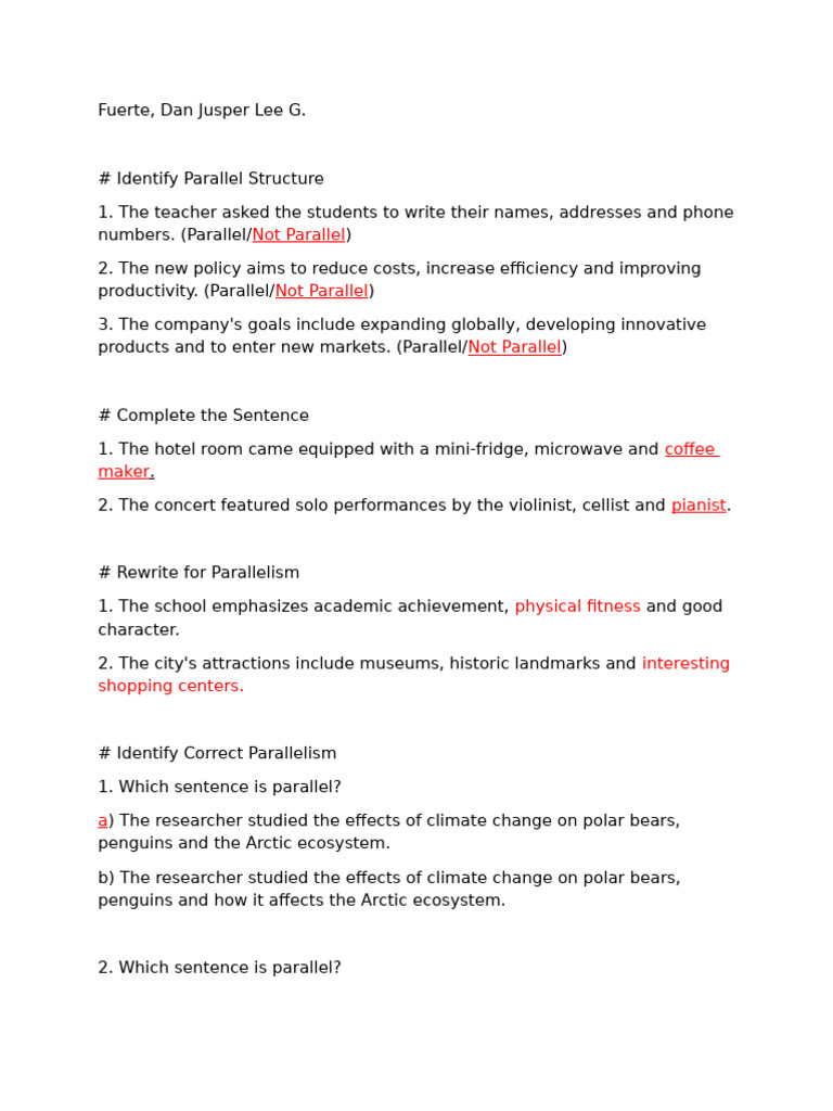 Parallel Structure Exercises Guide | PDF