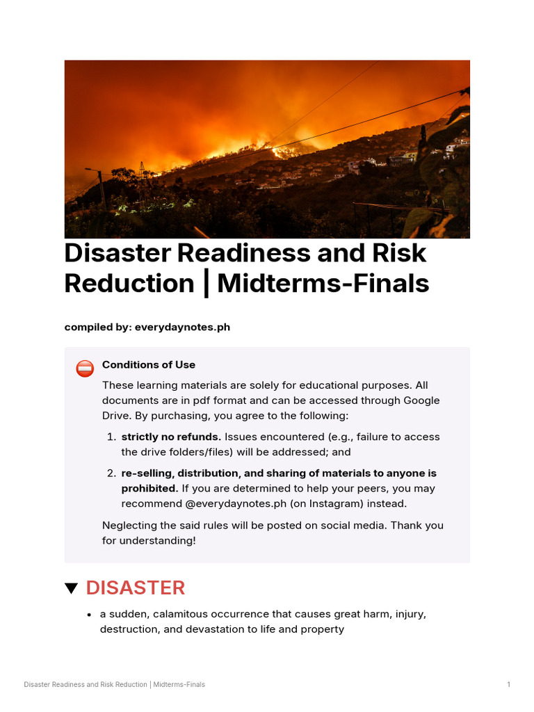 Disaster Readiness and Risk Reduction Midterms-Finals | PDF | Hazards ...